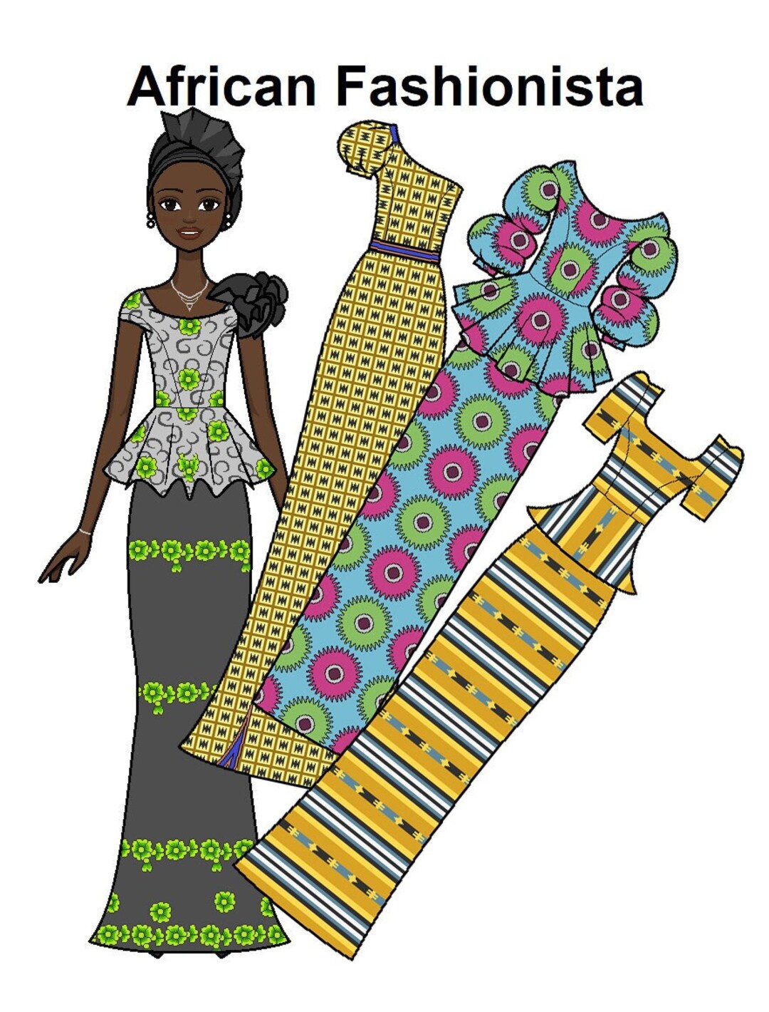 African Fashionista Paper Doll - Printable Paper Doll - African Kente ...