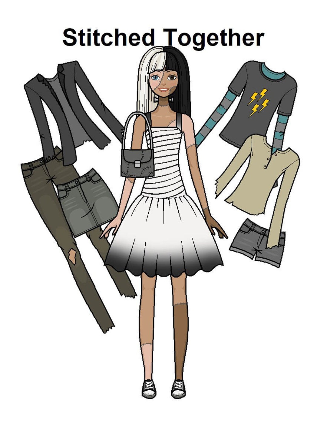 Stitched Together Paper Doll - Printable Paper Doll - Frankenstein Doll ...