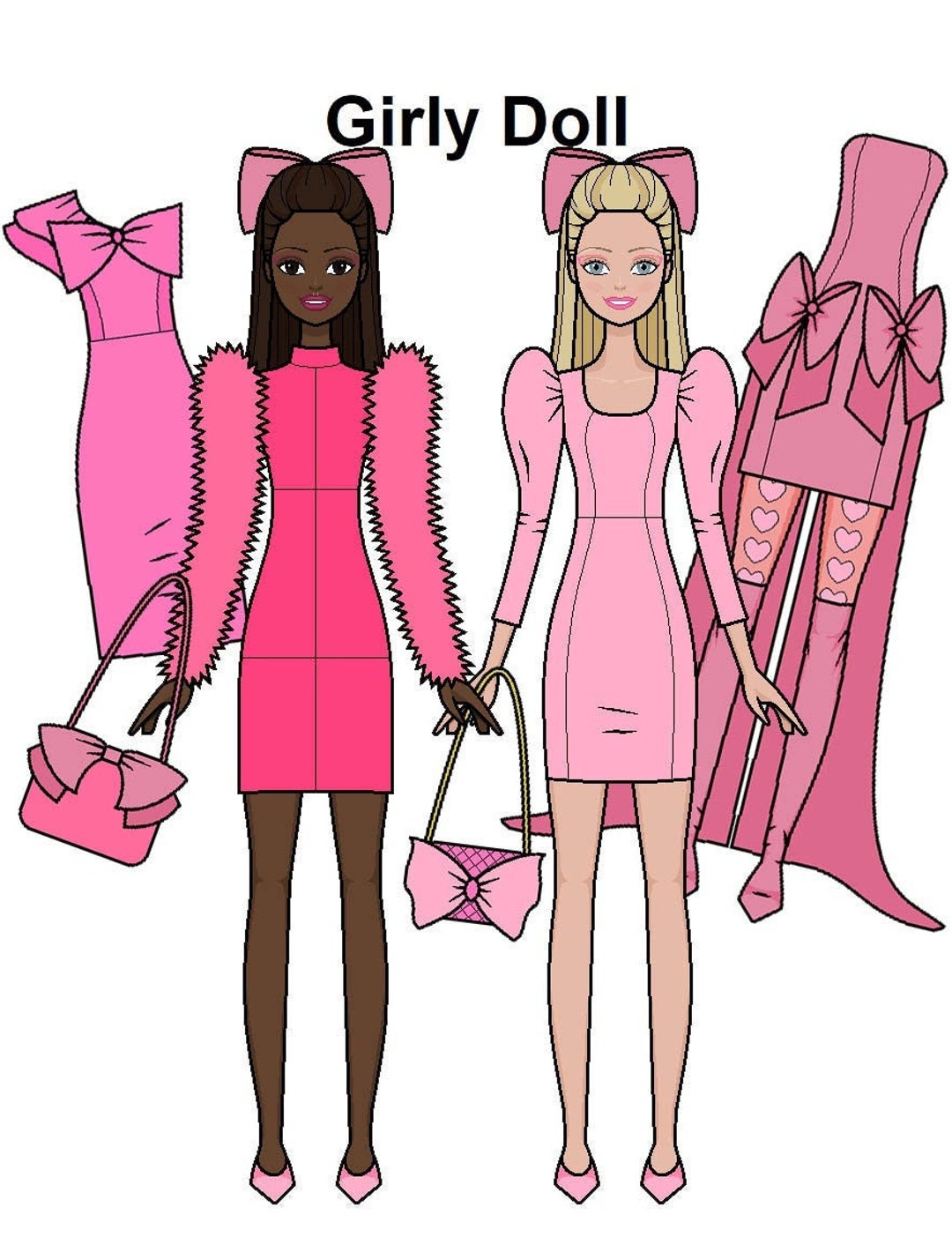 Girly Doll Paper Doll - Printable Paper Doll - Pink Dresses Runway ...