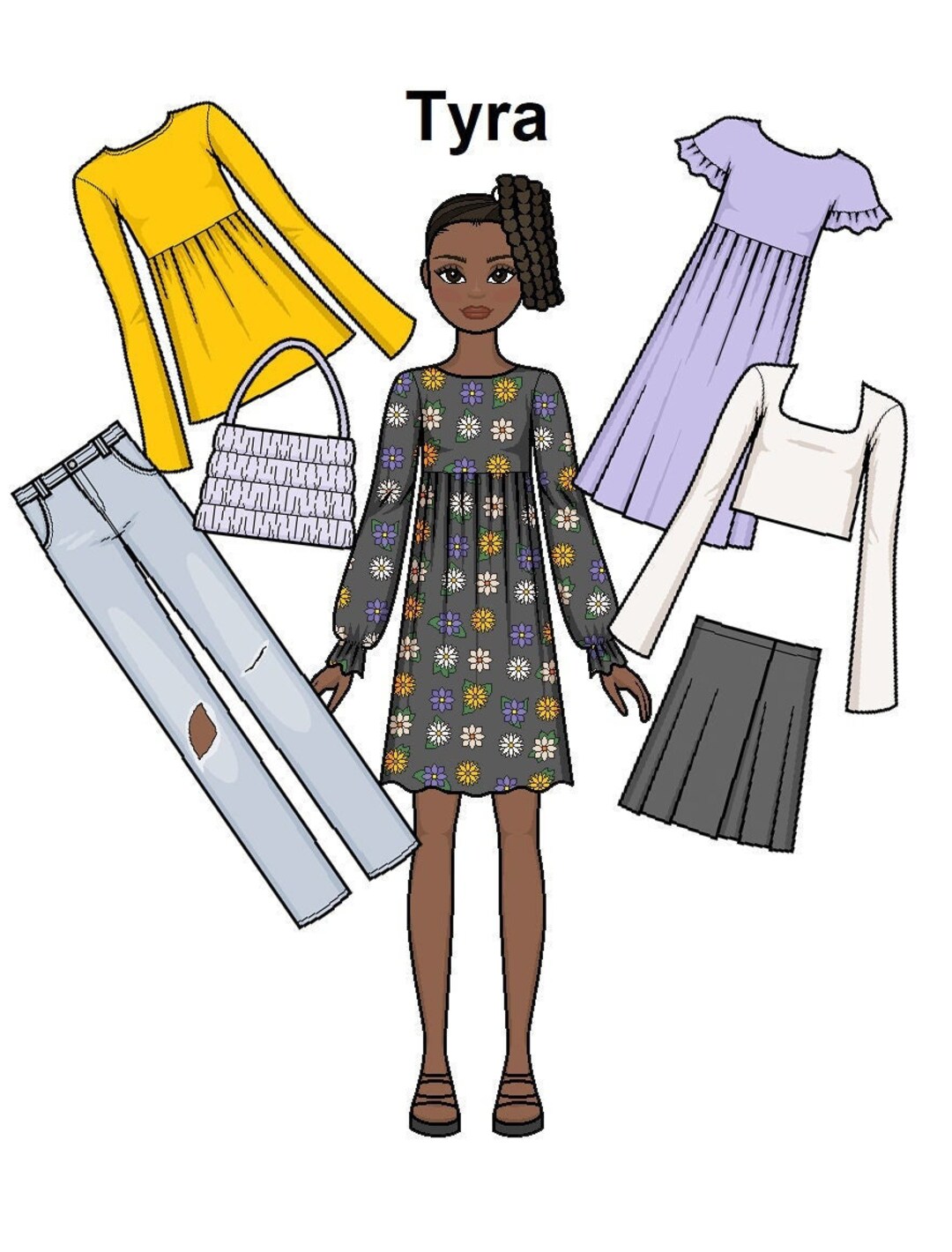 Tyra Paper Doll - Apple Body Shape - Casual Fashion - Black Paper Doll ...