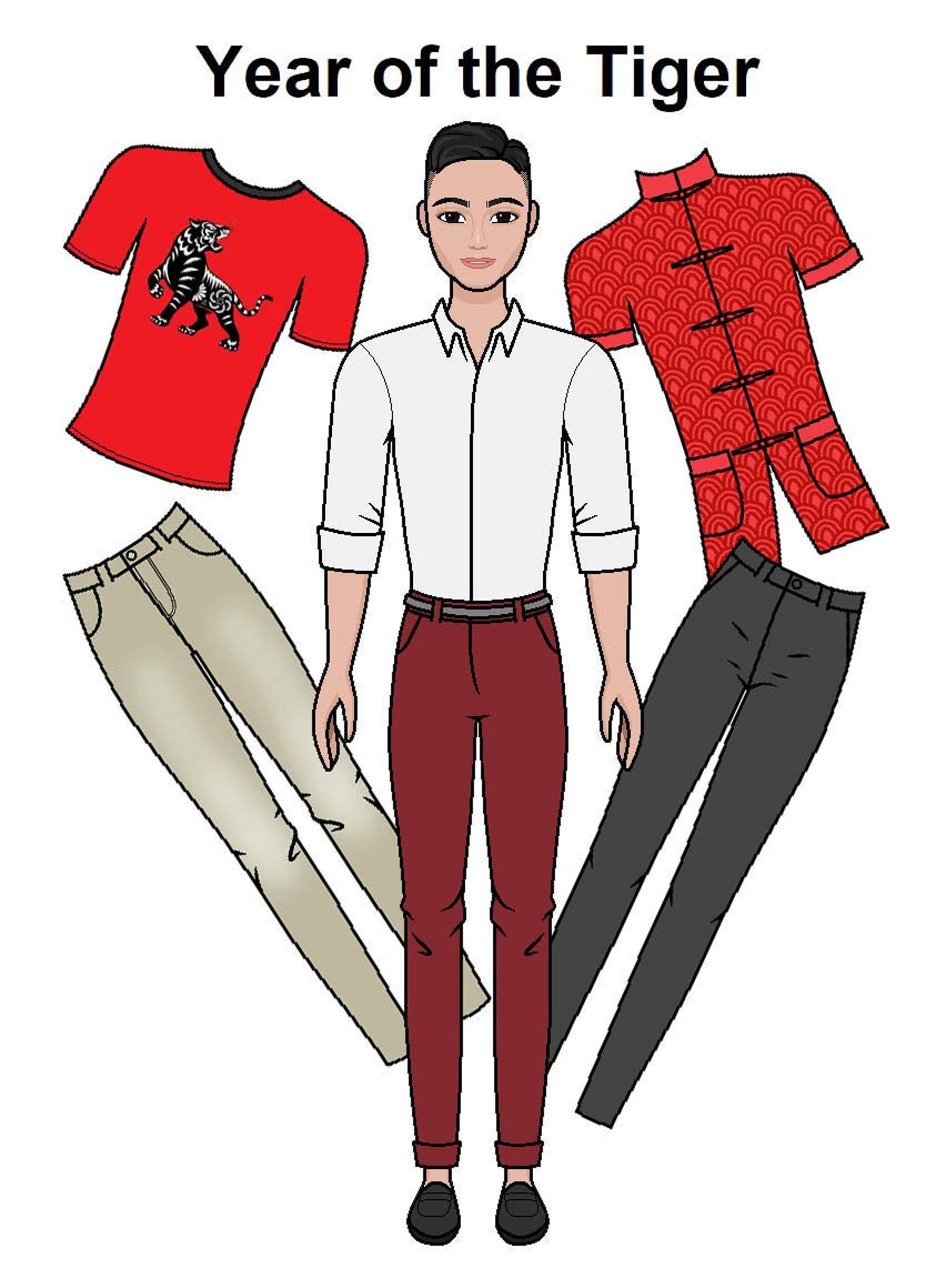 Year of the Tiger Paper Doll Printable Male Paper Doll - Etsy
