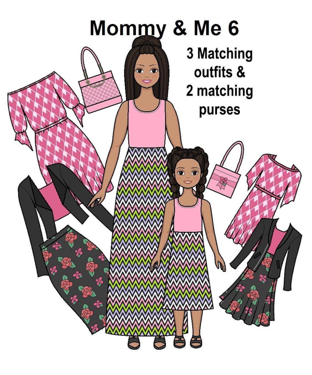Mommy and Me 6 Paper Doll - Curvy Printable Paper Doll - Mother's Day ...