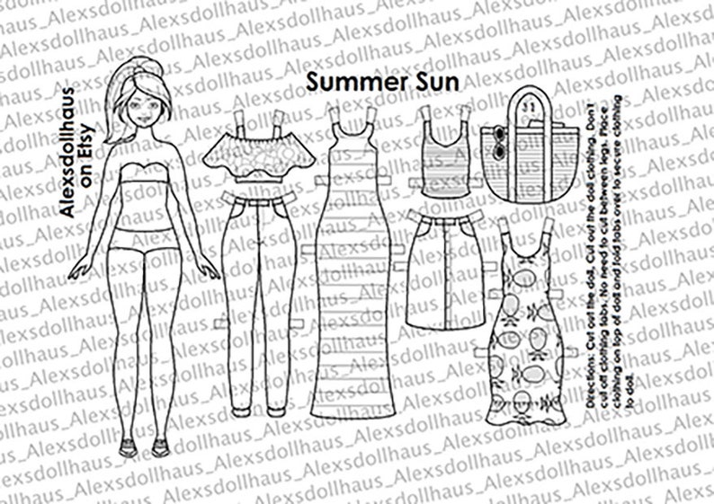 Summer Sun Paper Doll Curvy Printable Paper Doll | Etsy