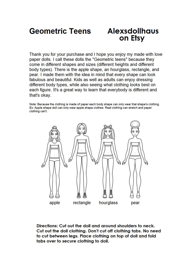 Lilly Paper Doll Apple Body Shape Casual Fashion Asian - Etsy