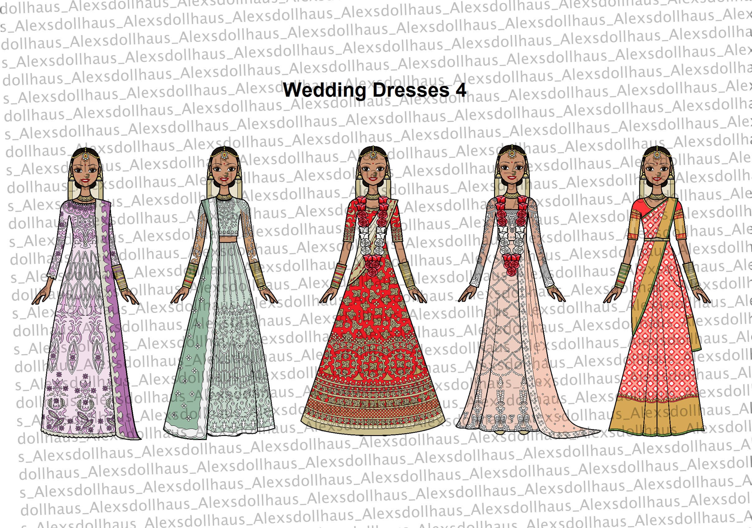 Wedding Dresses 4 Printable Paper Doll Indian india - Etsy