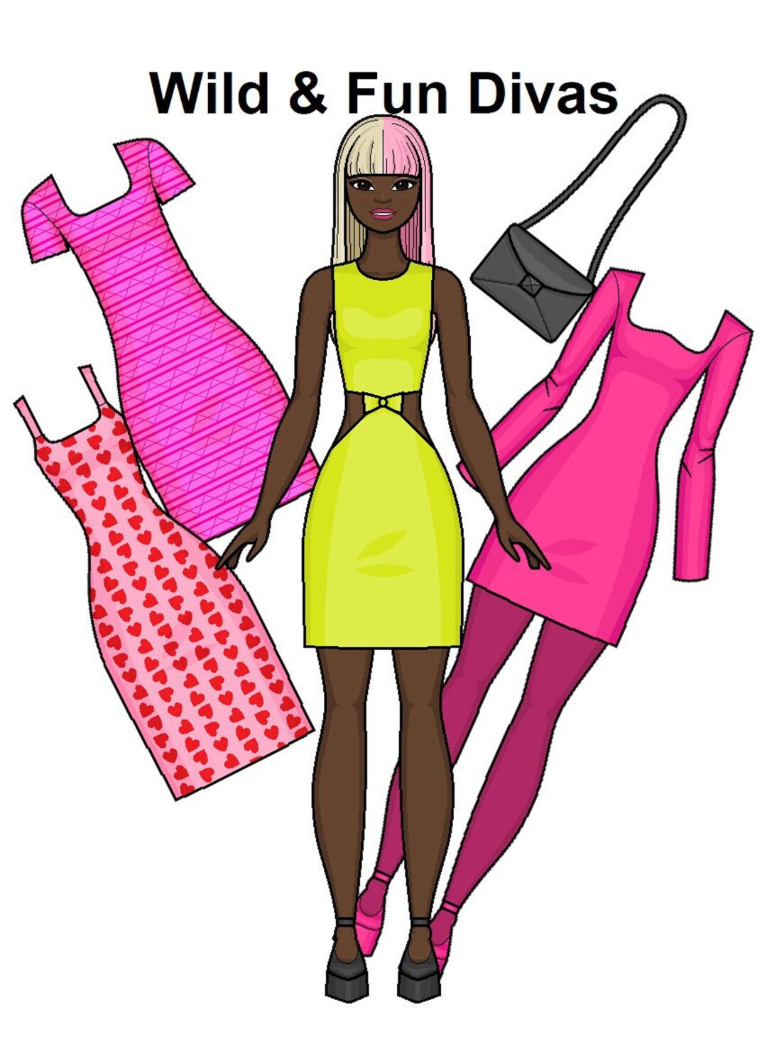 Wild & Fun Divas - Printable Paper Doll - Wild Colorful Fashion Dresses ...