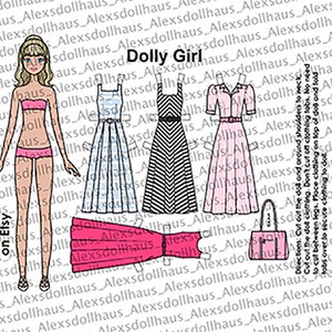 Dolly Girl Paper Doll Printable Paper Doll Pink Retro Clothes Paper ...