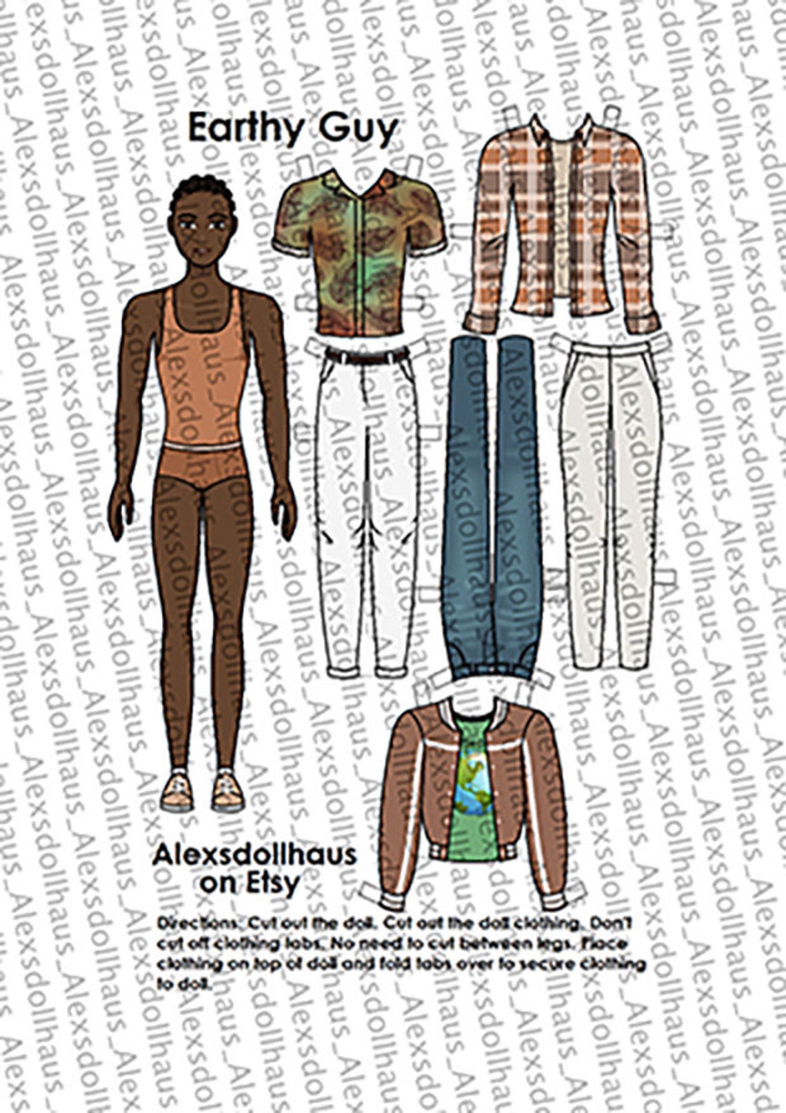 Earthy Guy Paper doll Printable Male Paper Doll Earth day | Etsy