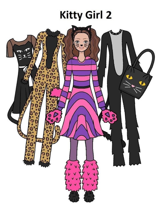 Kitty Girl 2 Paper Doll Halloween Cat Costume Burnette - Etsy