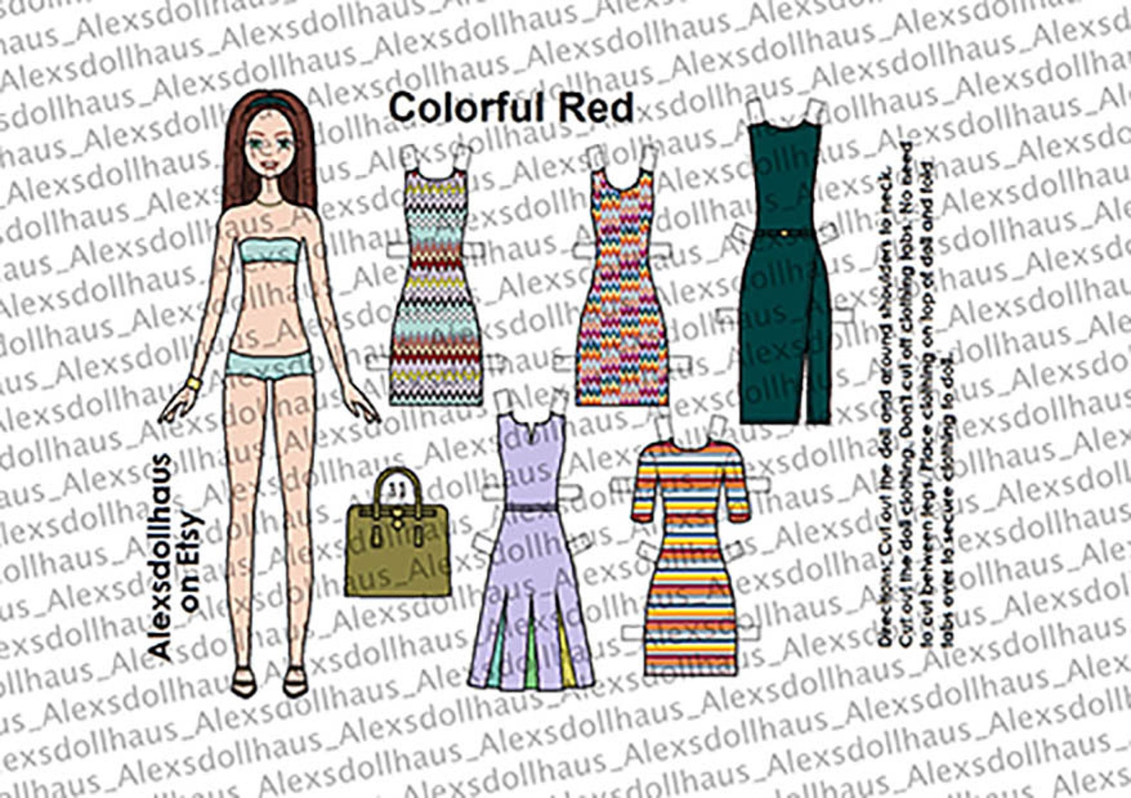 Colorful Red Paper Doll Red Hair Printable Paper Doll - Etsy
