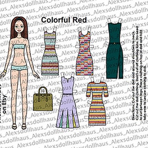 Colorful Red Paper Doll - Red Hair Printable Paper Doll - Colorful ...