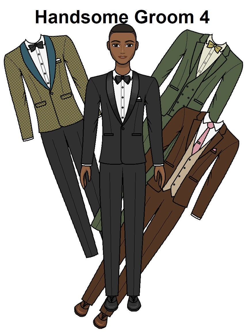 Handsome Groom 4 Printable Male Paper Doll Wedding Black - Etsy