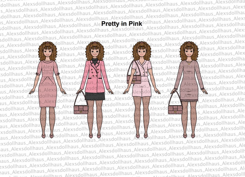 Pretty in Pink Paper Doll Red Hair Printable Paper Doll | Etsy