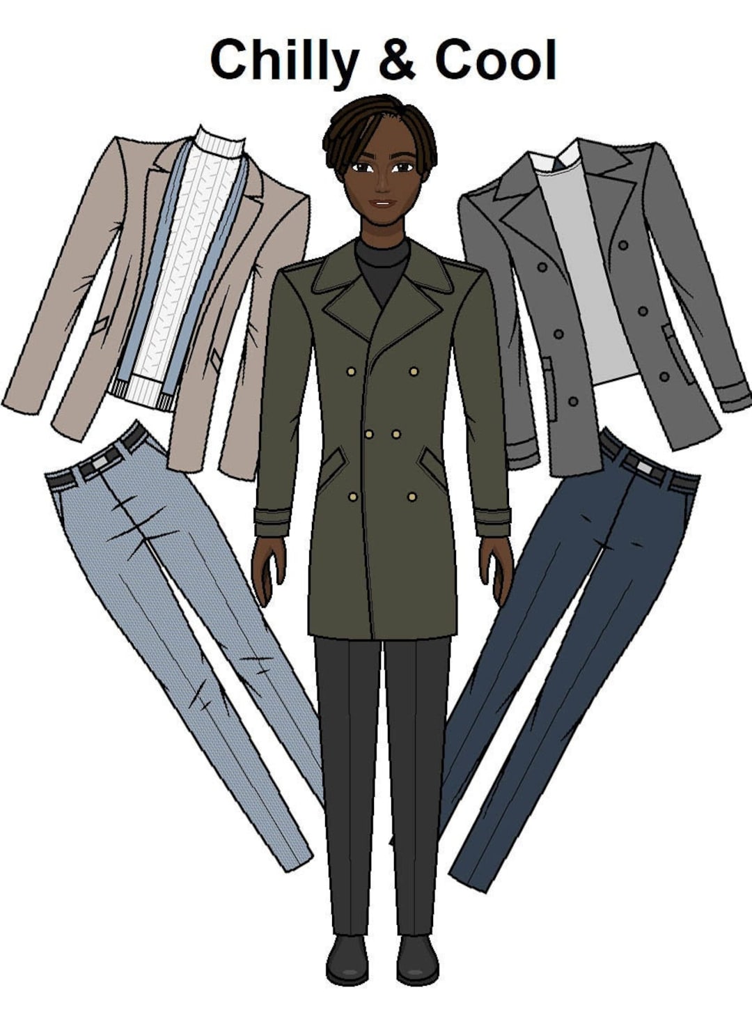 Chilly & Cool Paper Doll Printable Male Paper Doll Winter Fashion Black ...