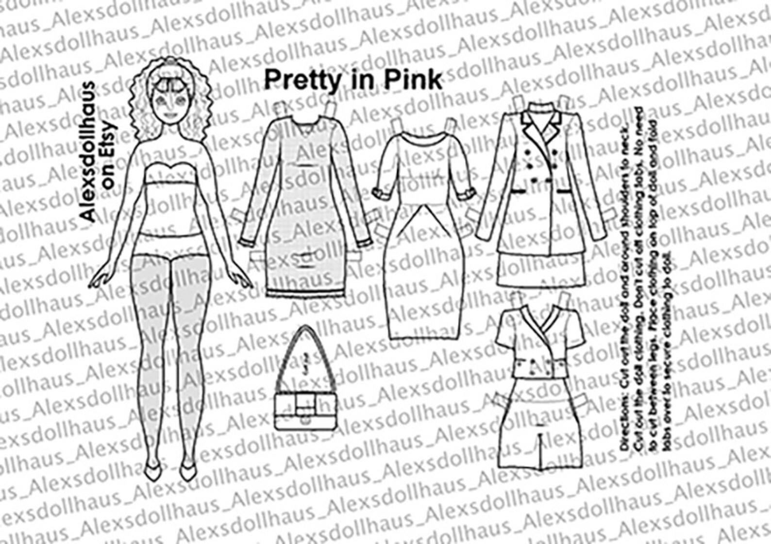 Pretty in Pink Paper Doll Red Hair Printable Paper Doll | Etsy