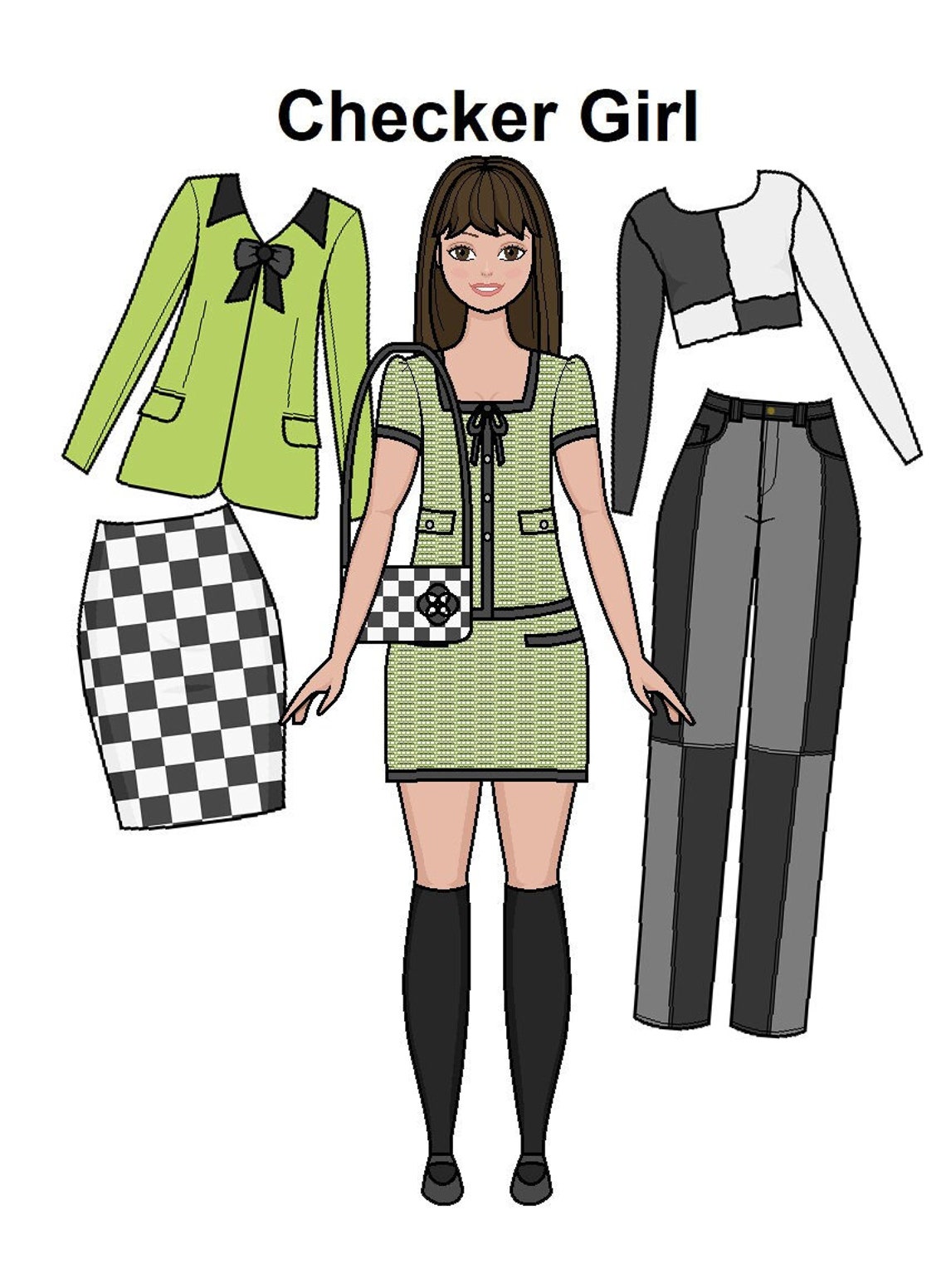 Checker Girl Paper Doll Curvy Printable Paper Doll - Etsy