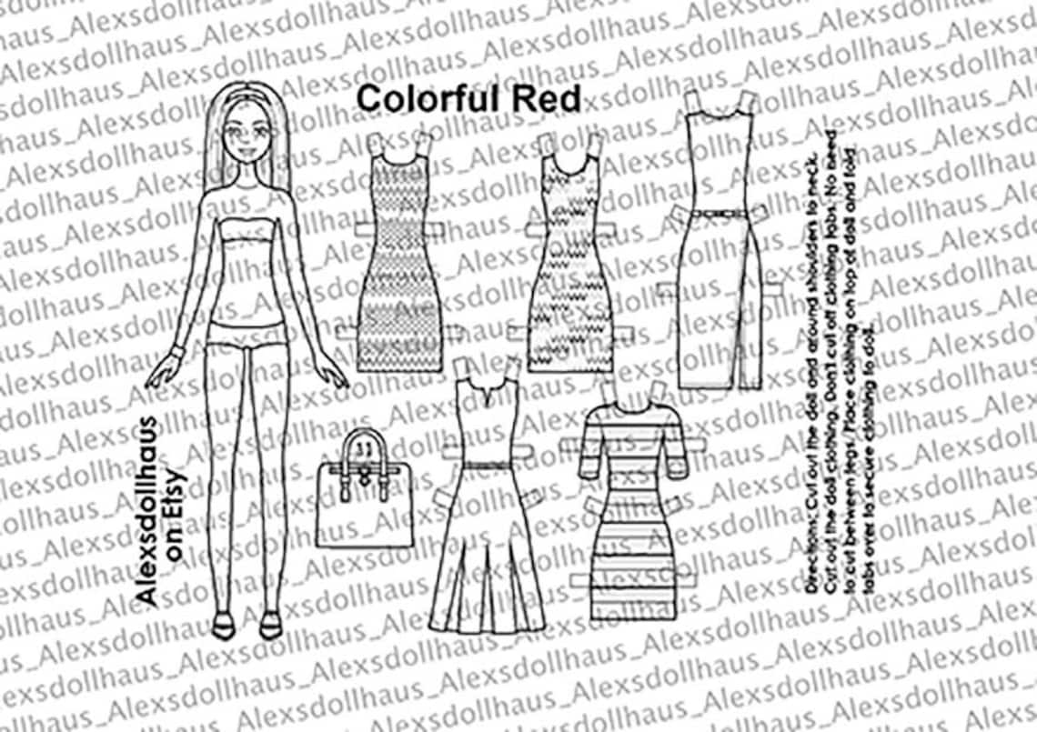Colorful Red Paper Doll Red Hair Printable Paper Doll - Etsy