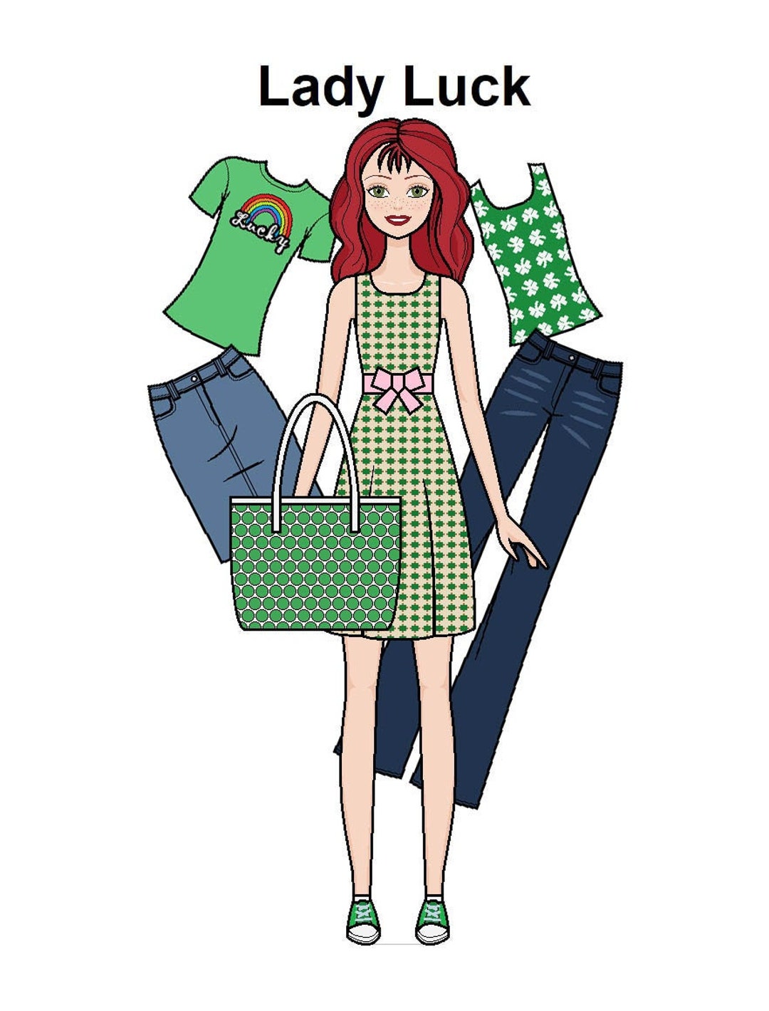 Lady Luck Paper Doll - St. Patrick's Day Printable Paper Doll - Red ...
