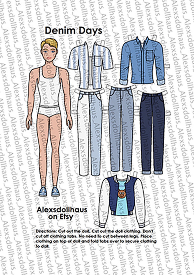 Denim Days Paper Doll - Printable Male Paper Doll - Denim Fashion ...