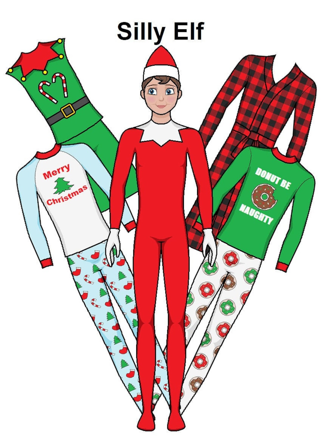 Silly Elf Printable Male Paper Doll Christmas Elf Xmas Pajamas Fashion ...