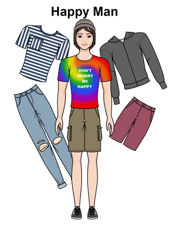 Happy Man Paper Doll Printable Male Paper Doll Hipster | Etsy