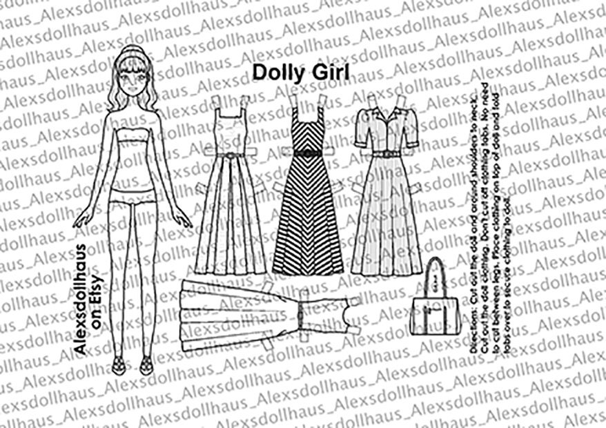 Dolly Girl Paper Doll - Printable Paper Doll - Pink Retro Clothes Paper ...
