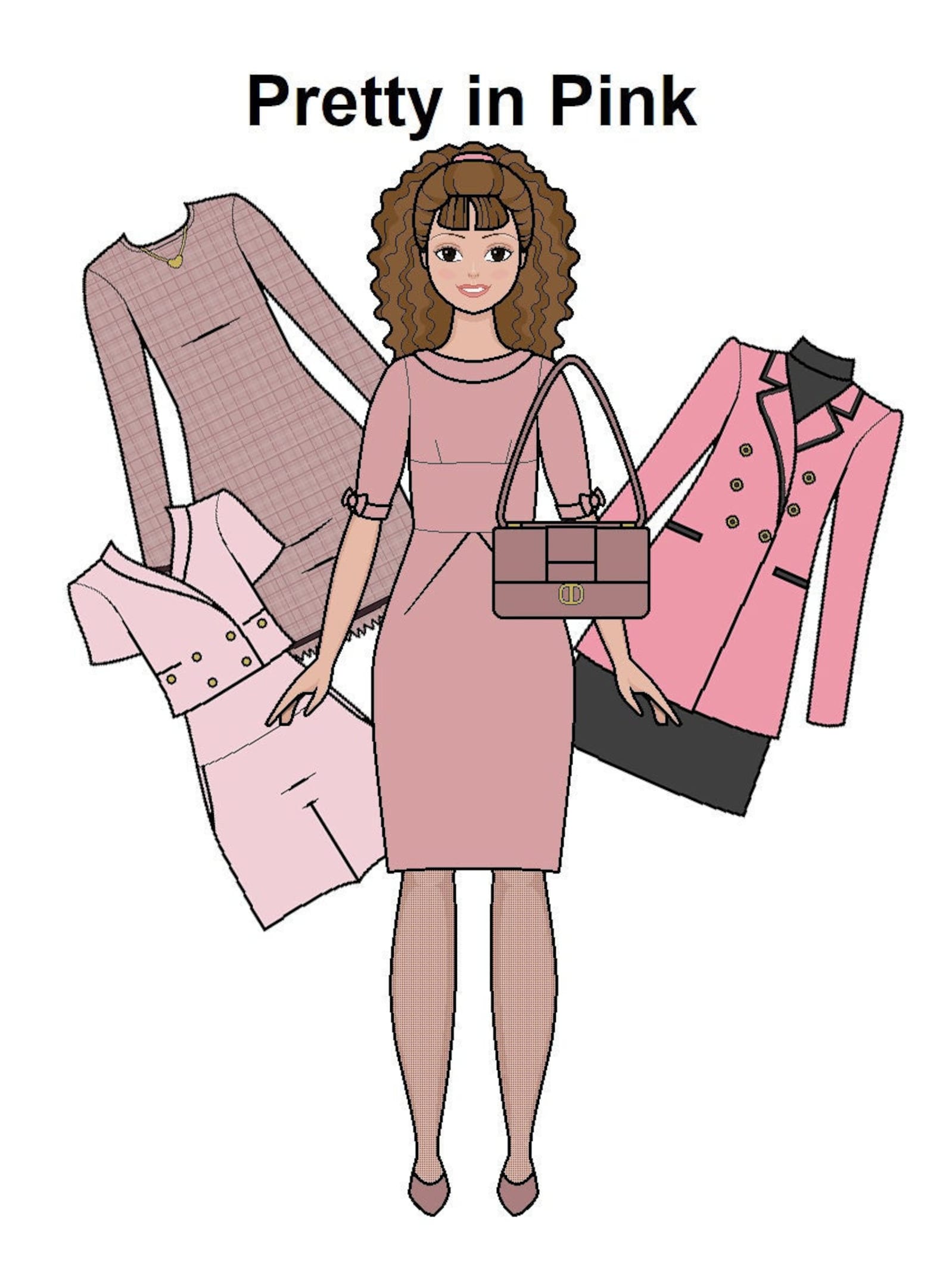 Pretty in Pink Paper Doll Red Hair Printable Paper Doll | Etsy