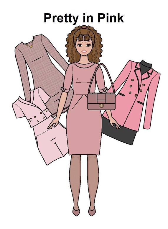 Pretty in Pink Paper Doll Red Hair Printable Paper Doll | Etsy