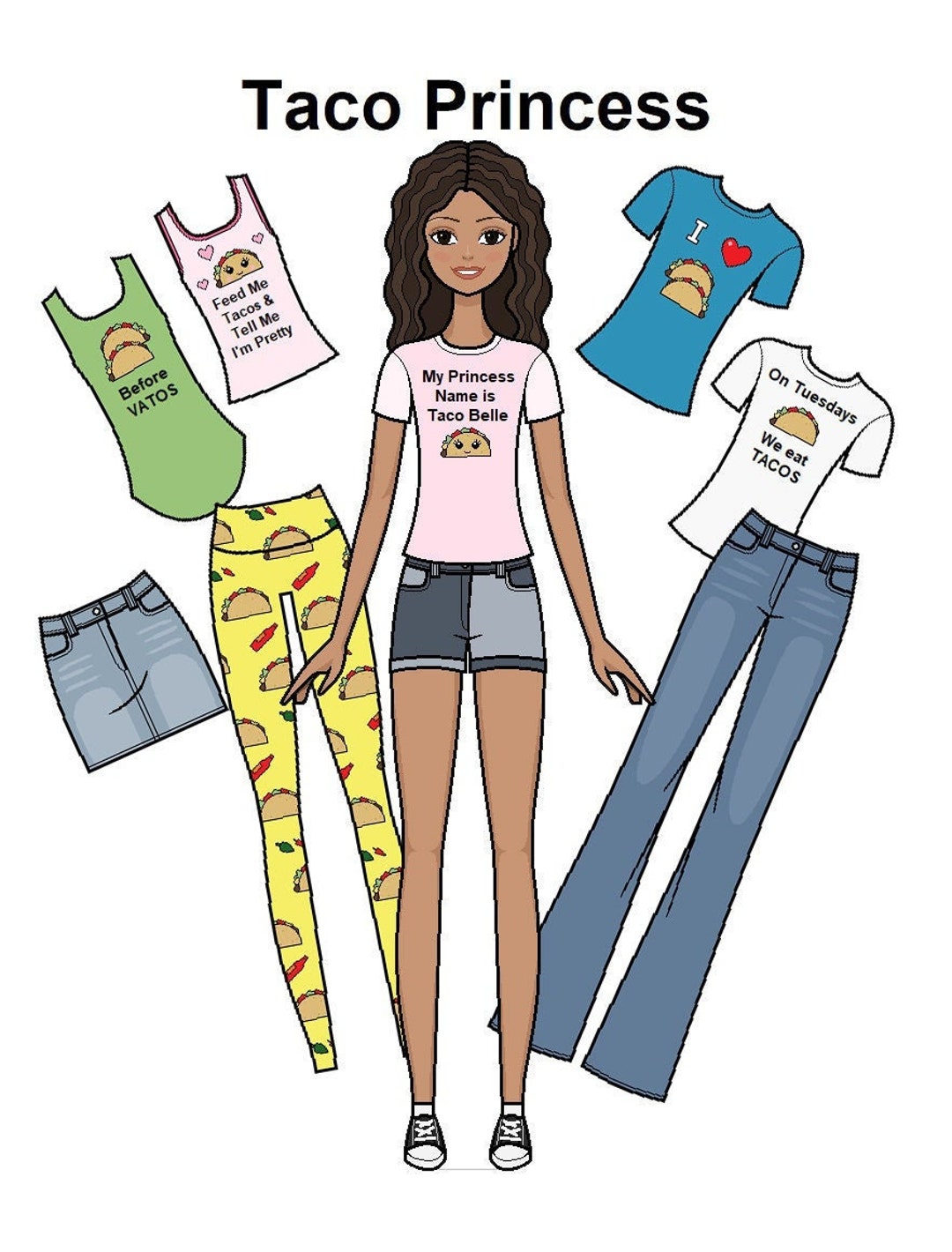 Taco Princess Printable Paper Doll - Taco Themed Fashion - Latina ...