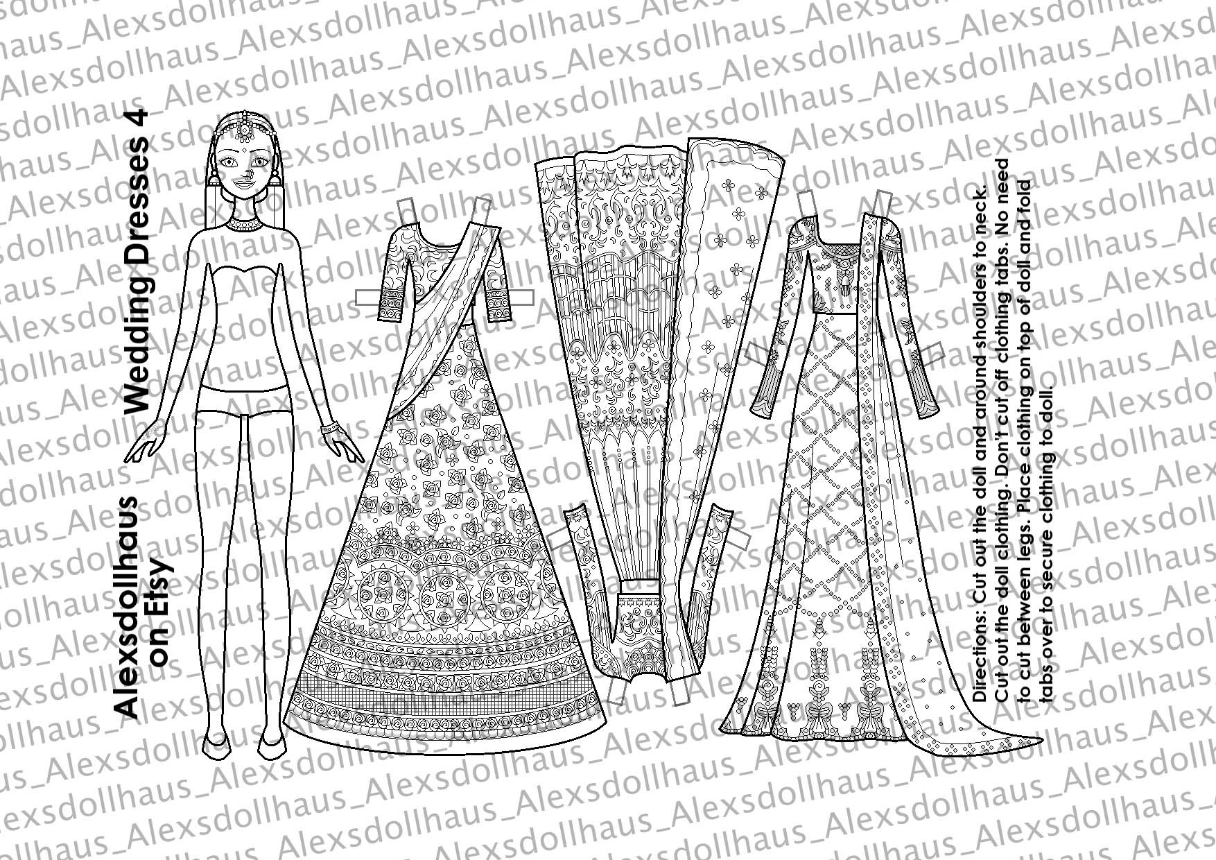 Wedding Dresses 4 Printable Paper Doll Indian india - Etsy