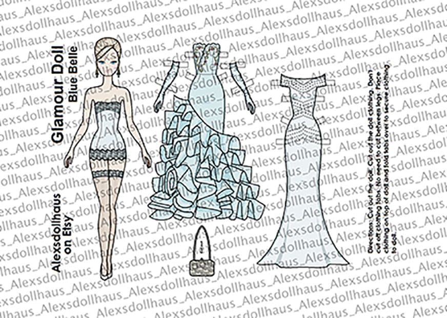 Blue Belle Glamour Paper Doll Printable Paper Doll - Etsy