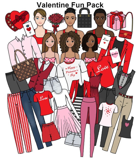 Valentine Fun Printable Paper Doll 6 Dolls 30 Fashions & - Etsy