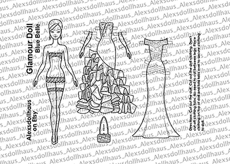 Blue Belle Glamour Paper Doll Printable Paper Doll - Etsy
