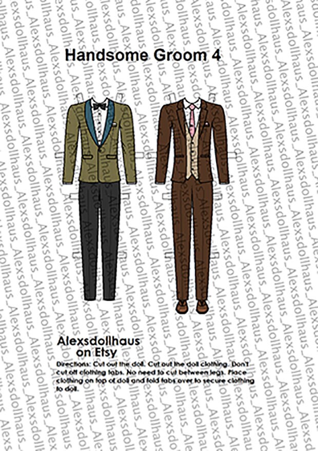 Handsome Groom 4 Printable Male Paper Doll Wedding Black - Etsy
