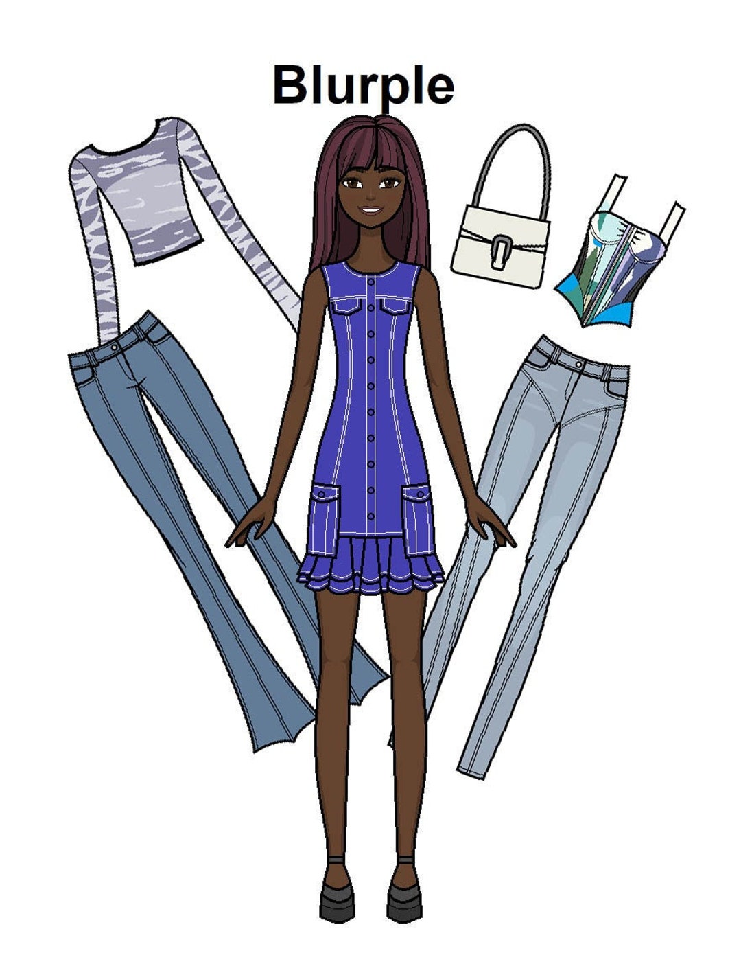 Blurple Printable Paper Doll - Edgy High-end Fashion - Blue Purple ...