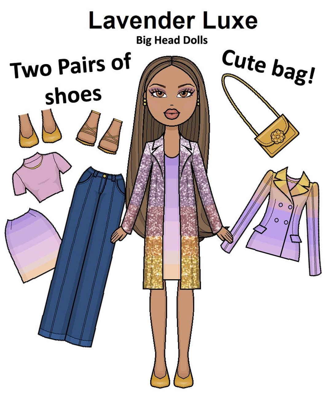 Lavender Lux Printable Paper Doll Big Heads - Latina Doll - Lux High ...