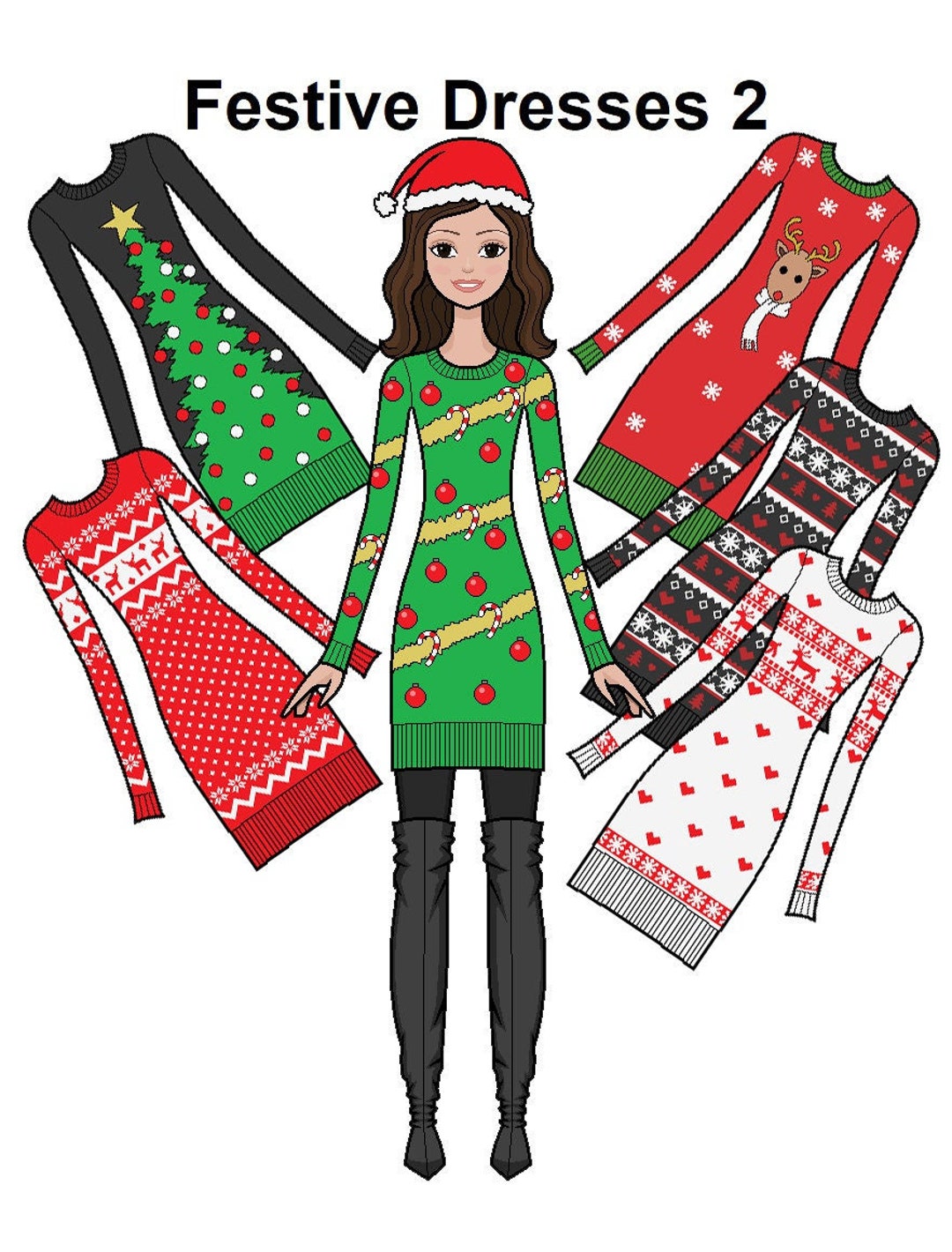 Festive Dresses 2 Printable Paper Doll - Christmas Paper Doll ...