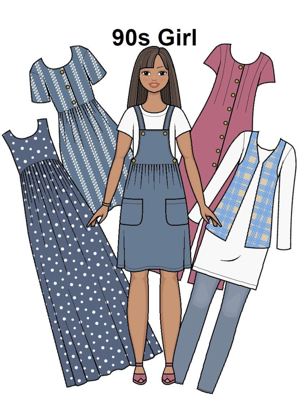 90s Girl Paper Doll Curvy Printable Paper Doll Retro Vintage Fashion ...