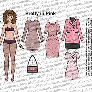 Pretty in Pink Paper Doll - Red Hair Printable Paper Doll - Pink ...