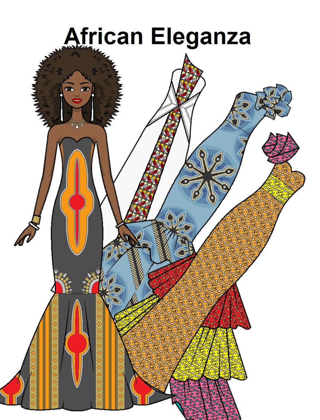 African Eleganza Paper Doll - Printable Paper Doll - African Kente ...