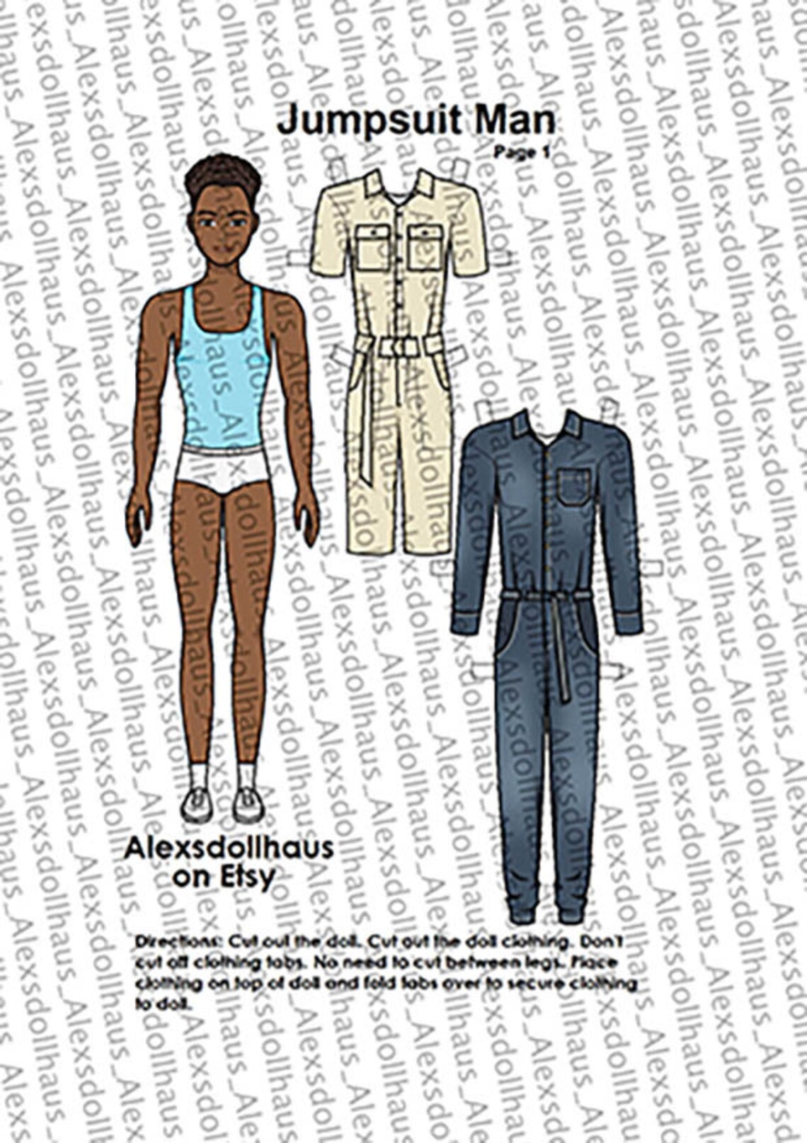 Jumpsuit Man Paper Doll Printable Male Paper Doll Jumpsuit - Etsy