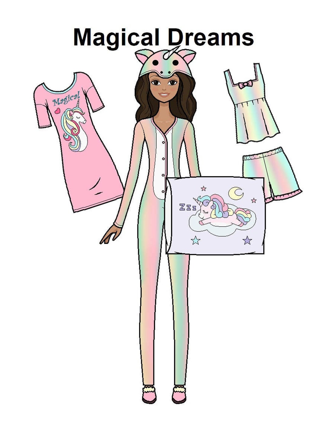 Magical Dreams Printable Paper Doll - PJS Pyjamas Pajamas - Unicorn ...