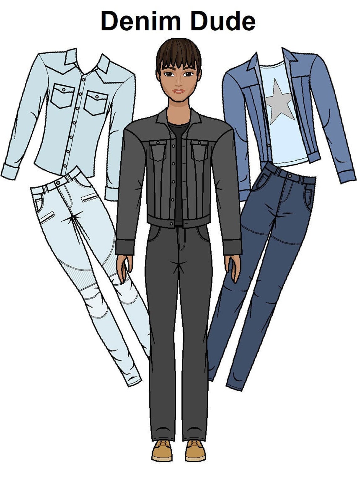 Denim Dude Paper Doll Printable Male Paper Doll Hispanic - Etsy