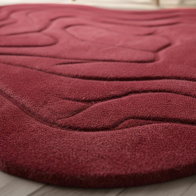 Handmade Tufted Red Rug: Modern 3D Wave Design, Irregular Shape Size ...