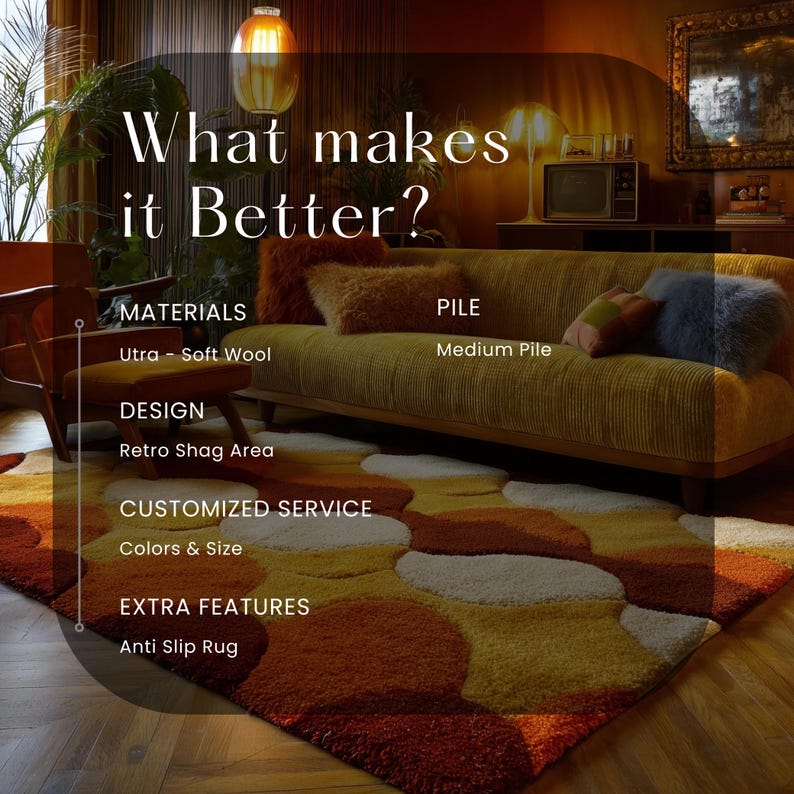 Retro Shag Rug: Hand-tufted Wool, Geometric Circles, 70s Style - Etsy