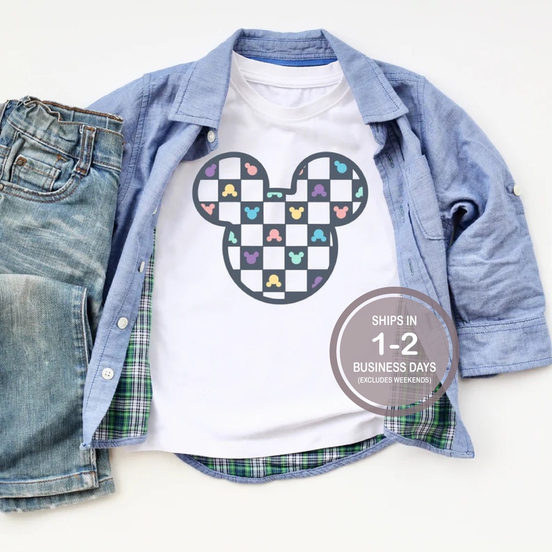 Retro Checkered Mickey Head Shirt, Cute Colorful Disney Shirt, Kids ...
