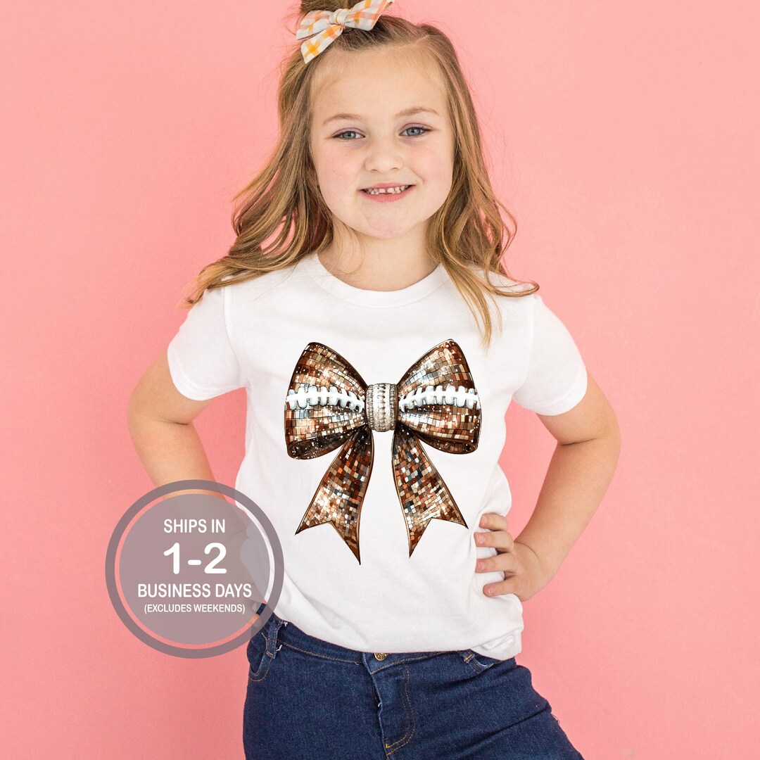 Cute Girls Bow Football Shirt, Girls Football Bow Shirt, Coquette ...