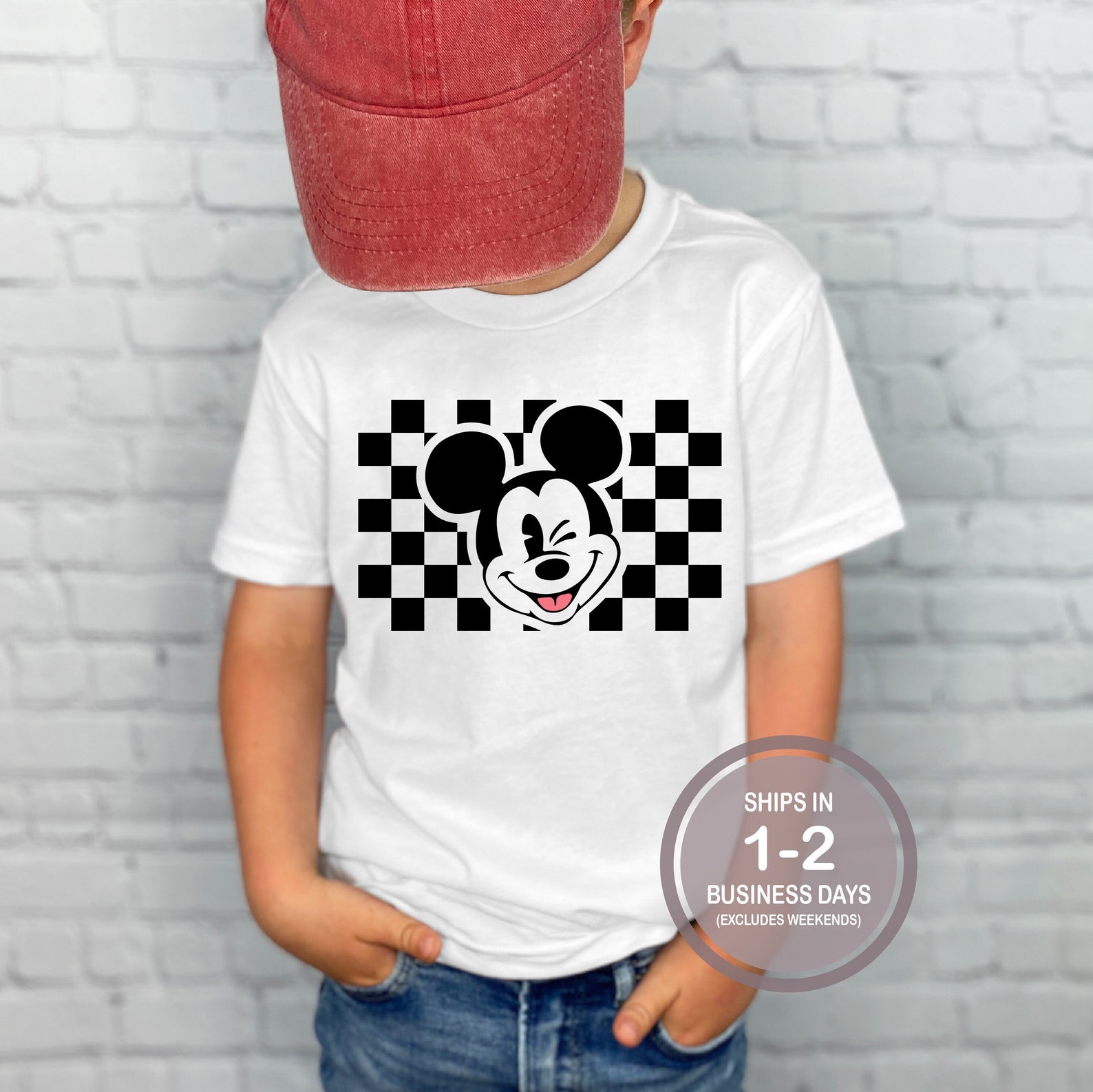 Classic Checker Winking Mickey Mouse Shirt, Mickey Kids Shirt, Youth ...