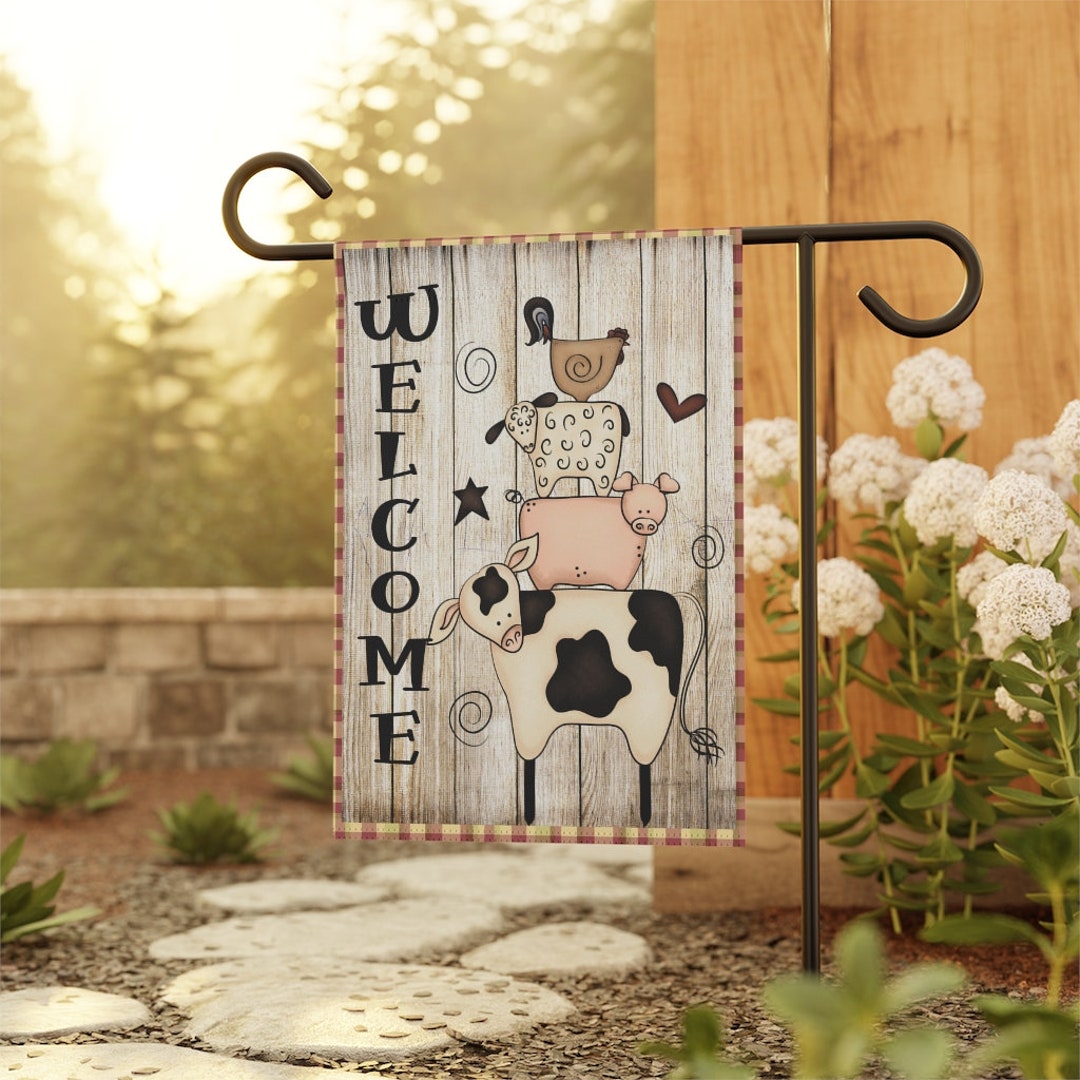 Welcome Farm Animals Flag, Garden Banner, Garden Flag, Outdoor Decor ...