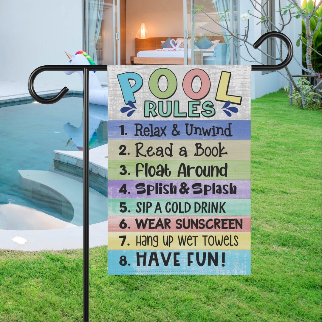Pool Rule Garden Flag, Pool Flag, Backyard Flag, Garden Banner, Garden ...